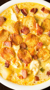 Corn & Crab Chowder with Mini Old Bay Chips